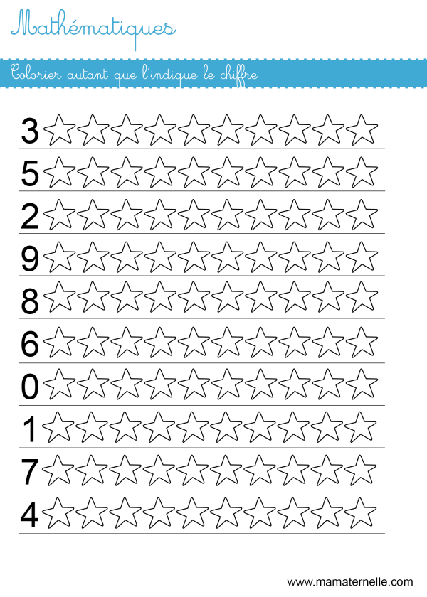 Mathématiques : colorier autant que le chiffre - Ma Maternelle