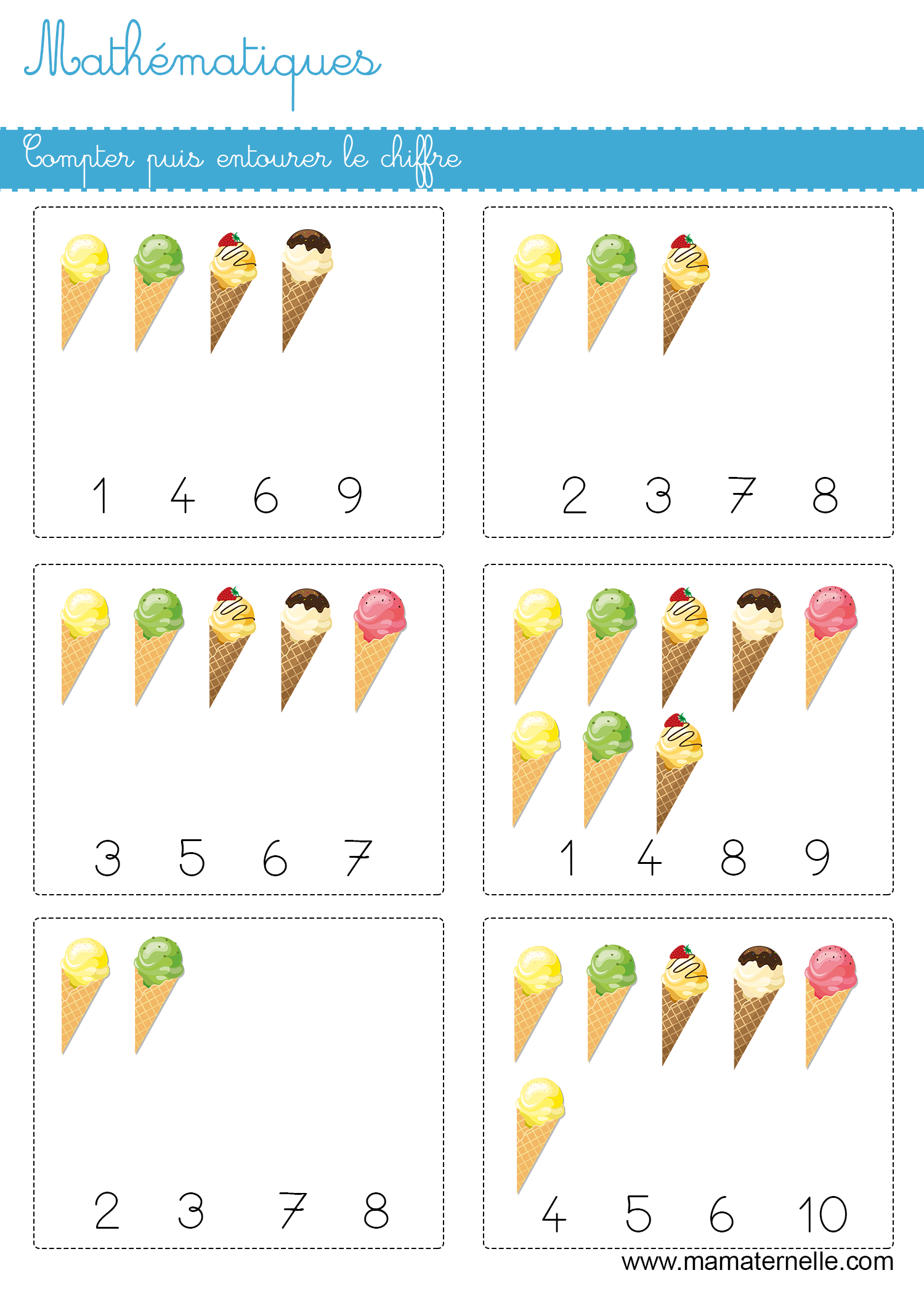 Mathématiques : compter puis entourer le chiffre - Ma Maternelle
