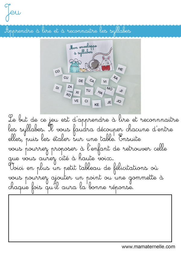 Jeu : apprendre les syllabes - Ma Maternelle
