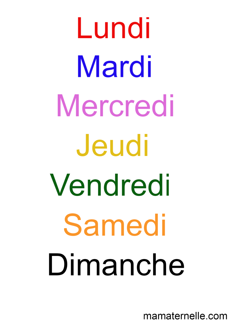 Outil pédagogique : jours de la semaine - Ma Maternelle