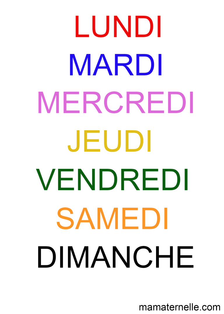 Affichage : les jours de la semaine - Ma Maternelle