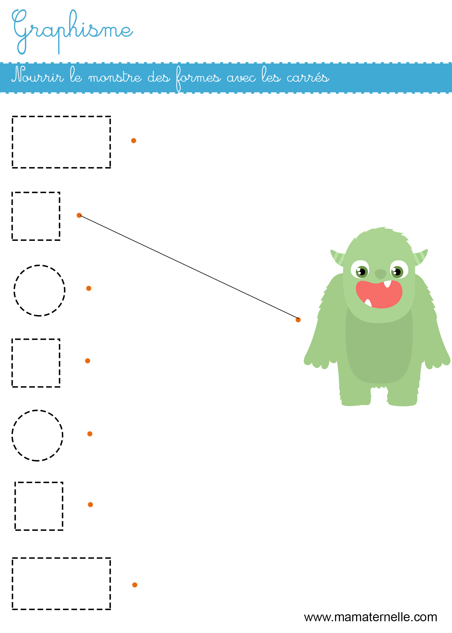 Graphisme : nourrir le monstre des formes avec des carrés - Ma Maternelle