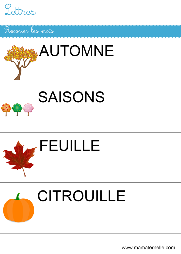 Lettres : recopier les mots - Ma Maternelle