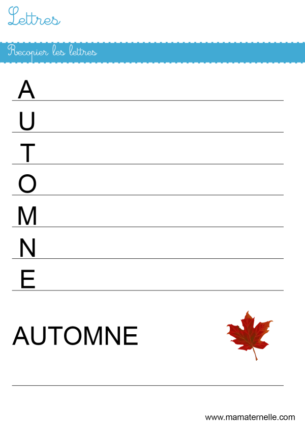 Lettres : recopier les lettres - Ma Maternelle