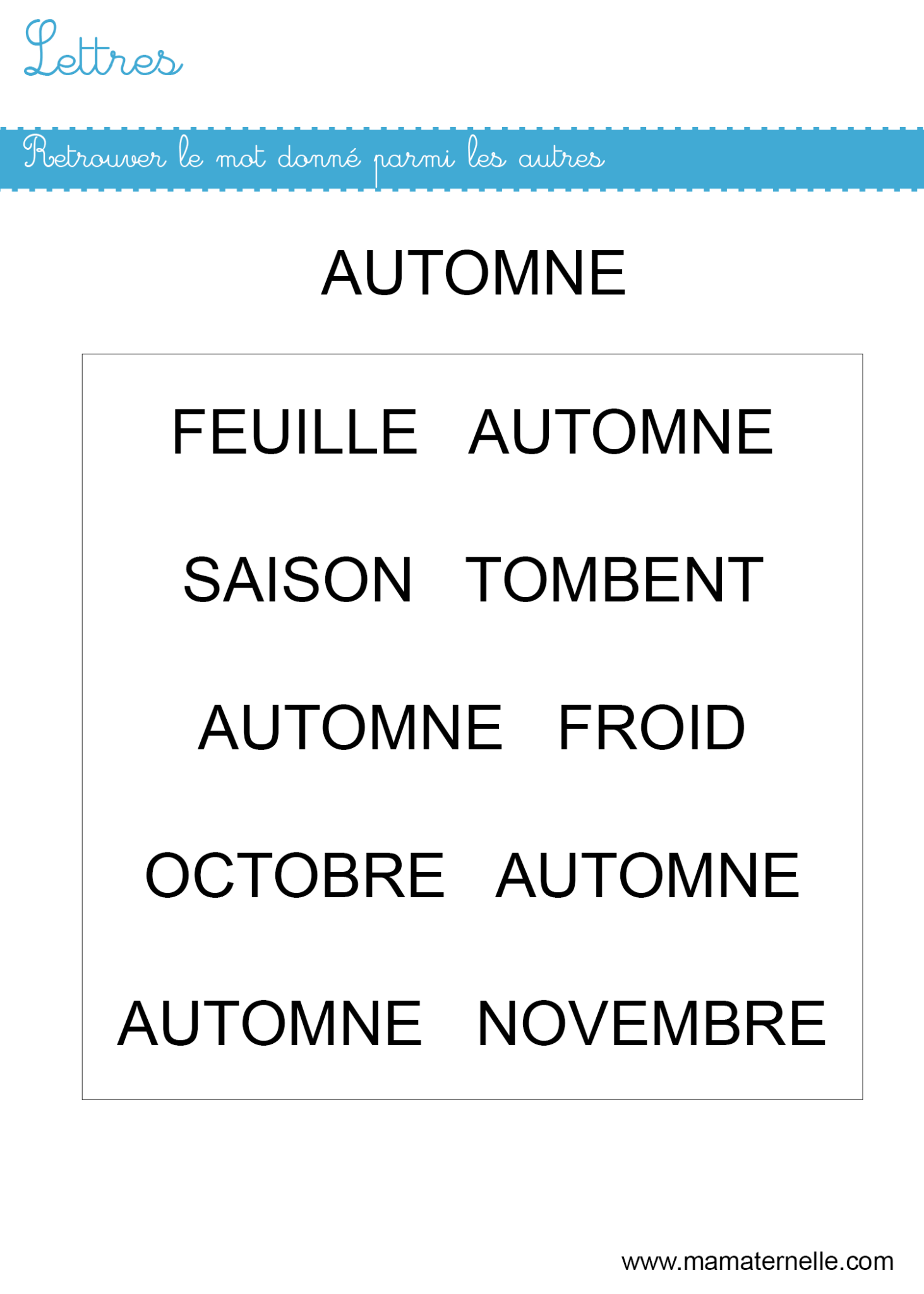 Lettres : retrouver le mot - Ma Maternelle