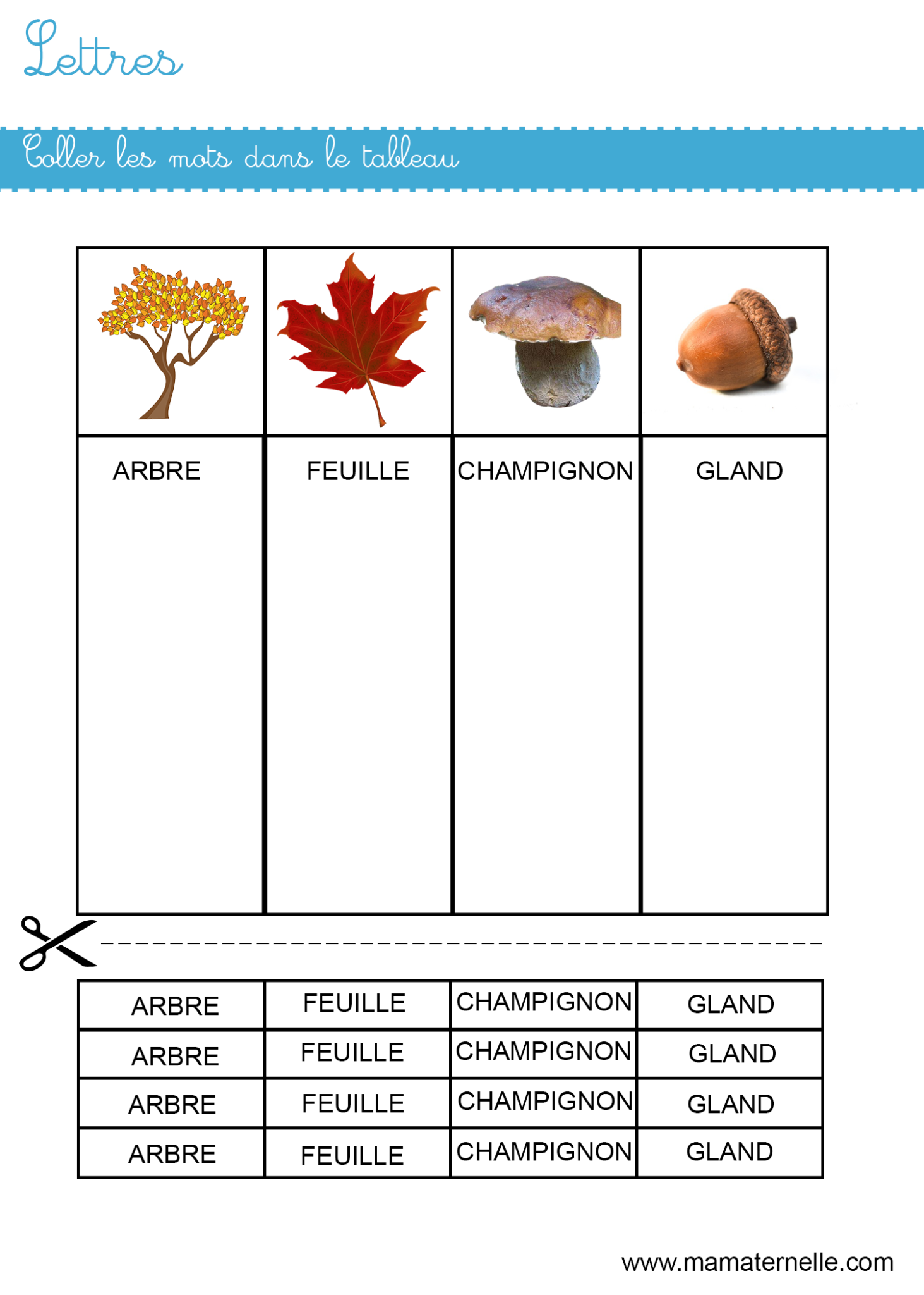 Lettres : coller les mots - Ma Maternelle