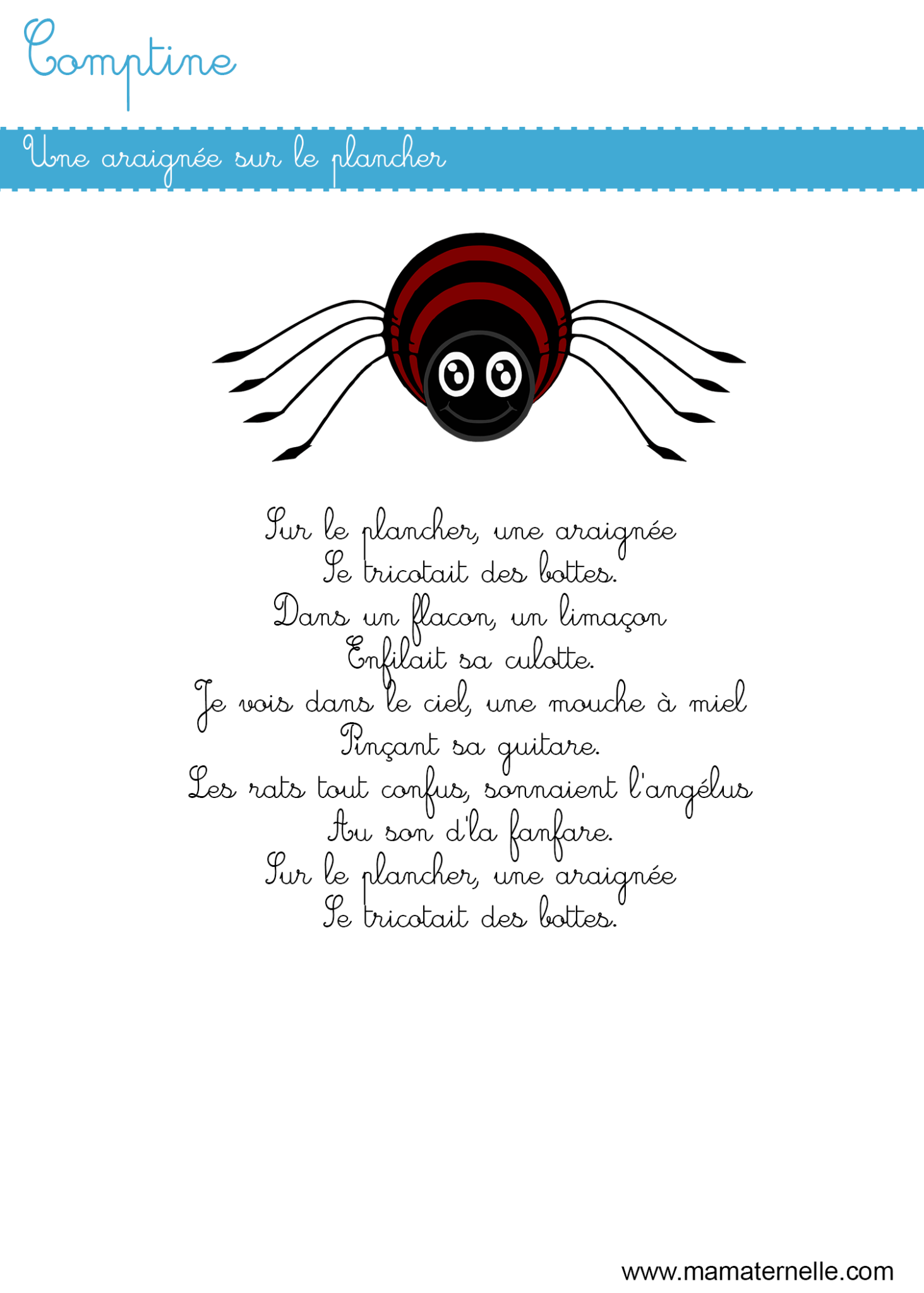 Comptine : une araignée sur le plancher - Ma Maternelle