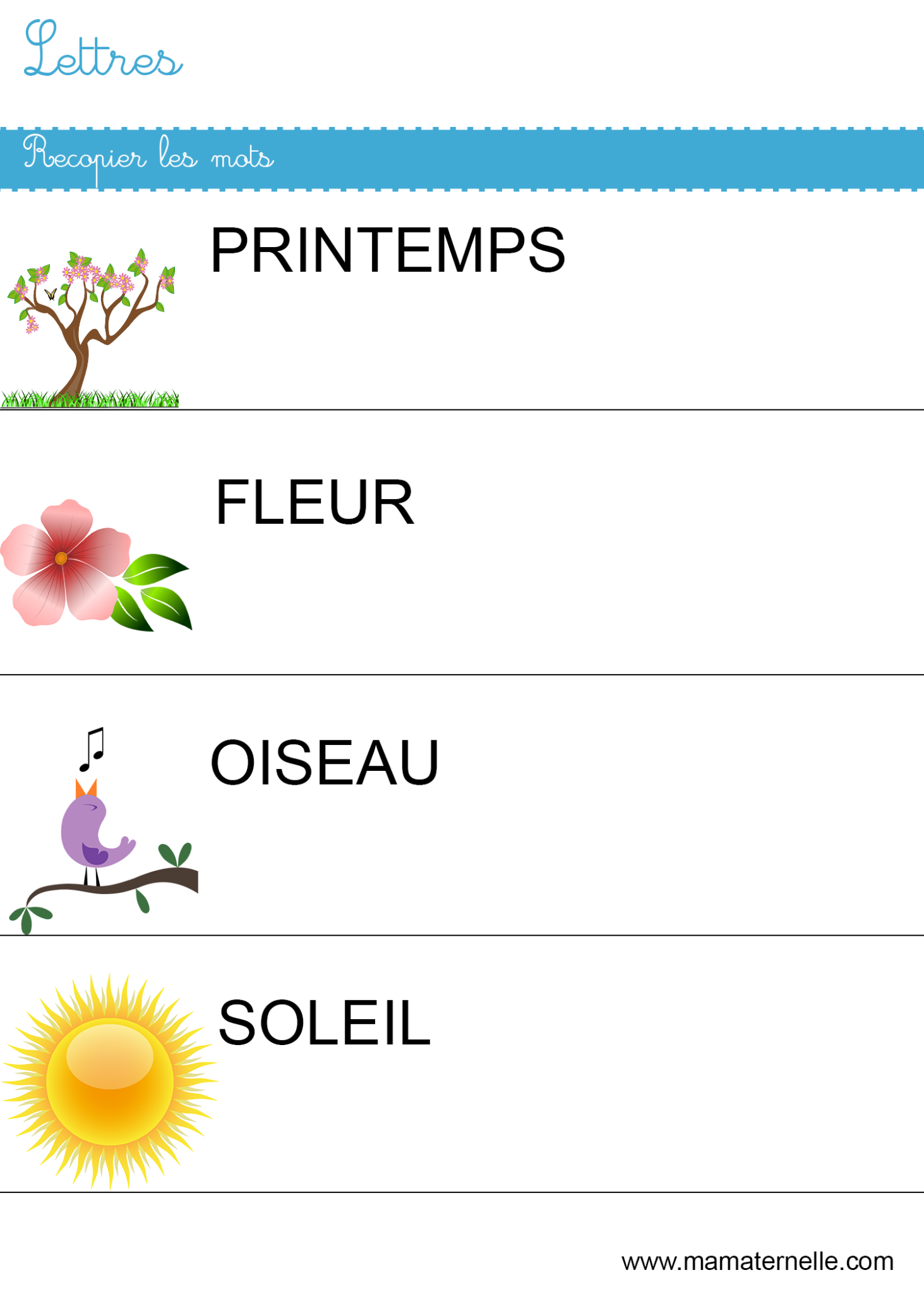 Lettres : recopier les mots - Ma Maternelle