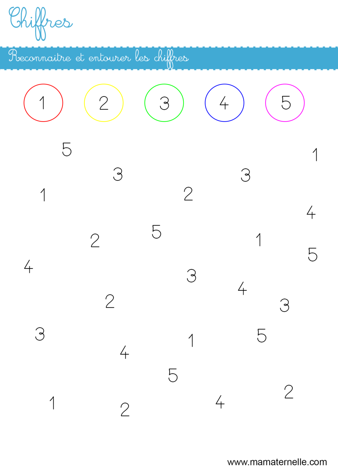 Chiffres : reconnaitre et entourer - Ma Maternelle