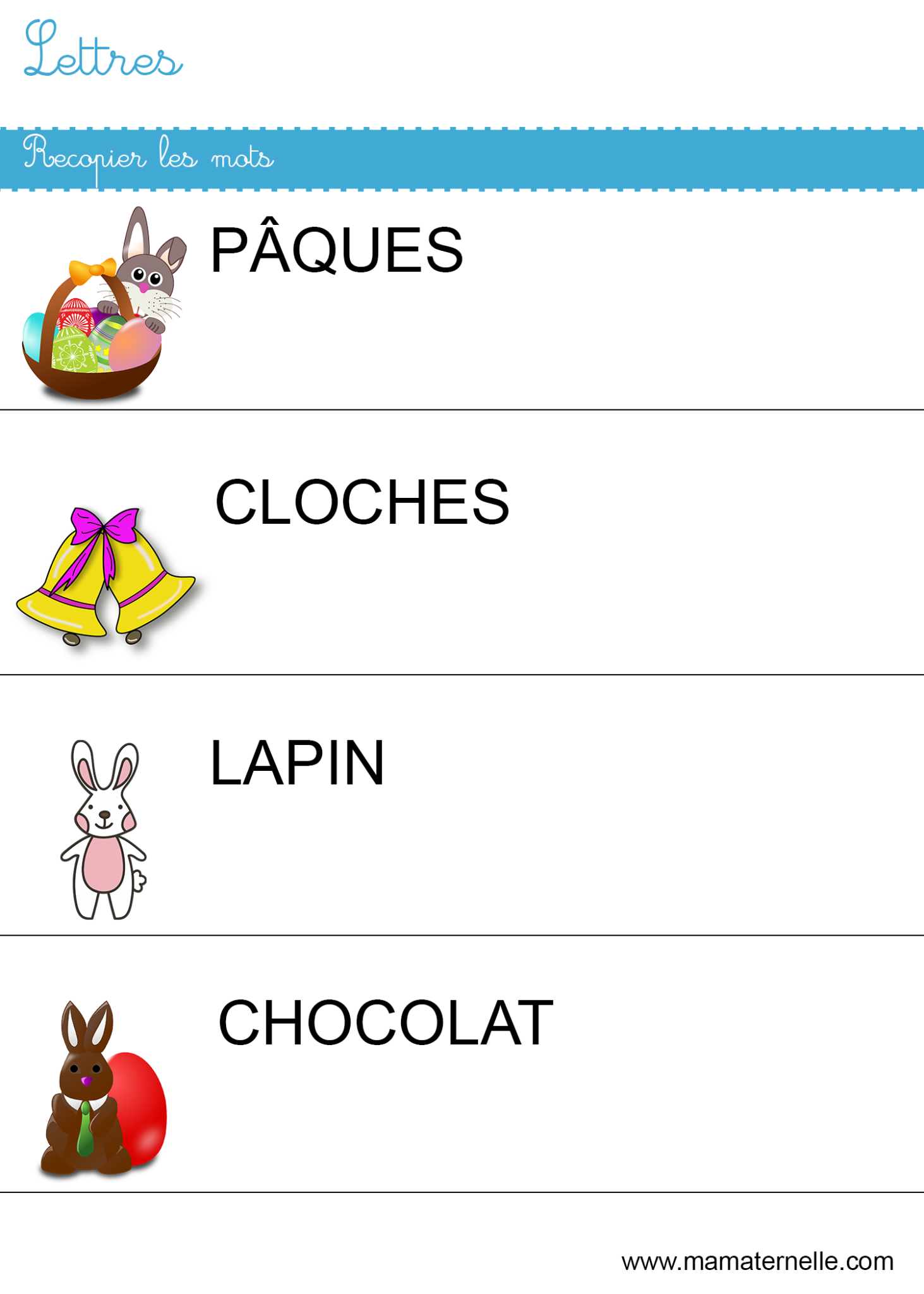 Lettres : recopier les mots - Ma Maternelle