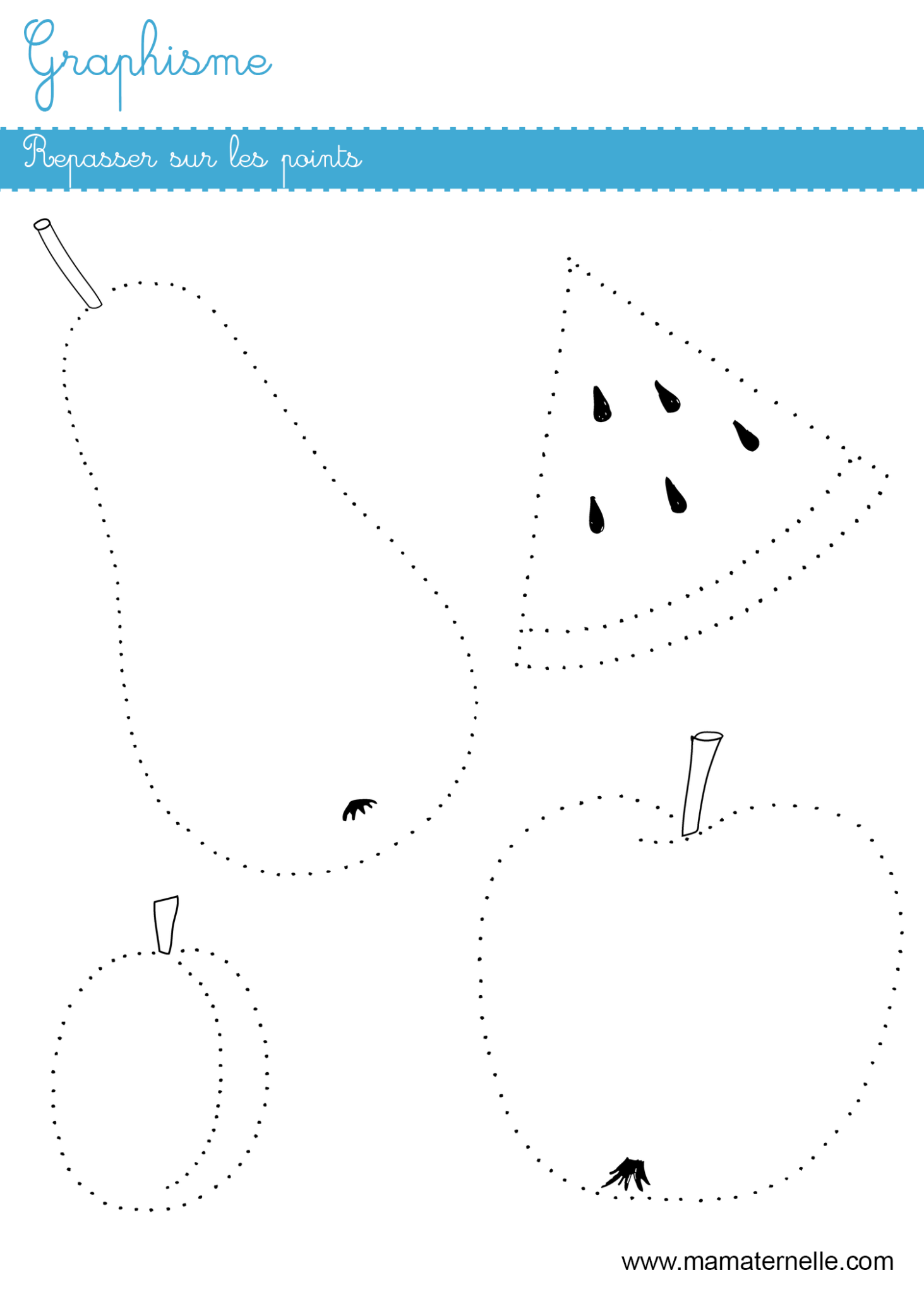Graphisme : repasser sur les pointillés - Ma Maternelle