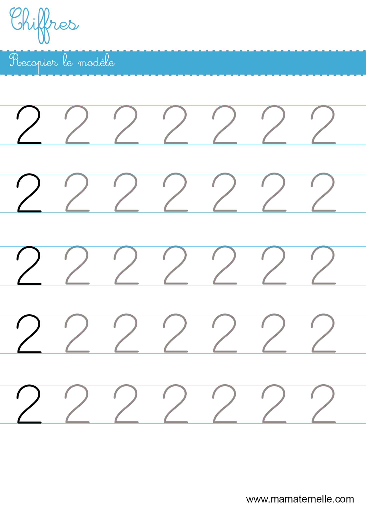 Chiffres : recopier le modèle - Ma Maternelle