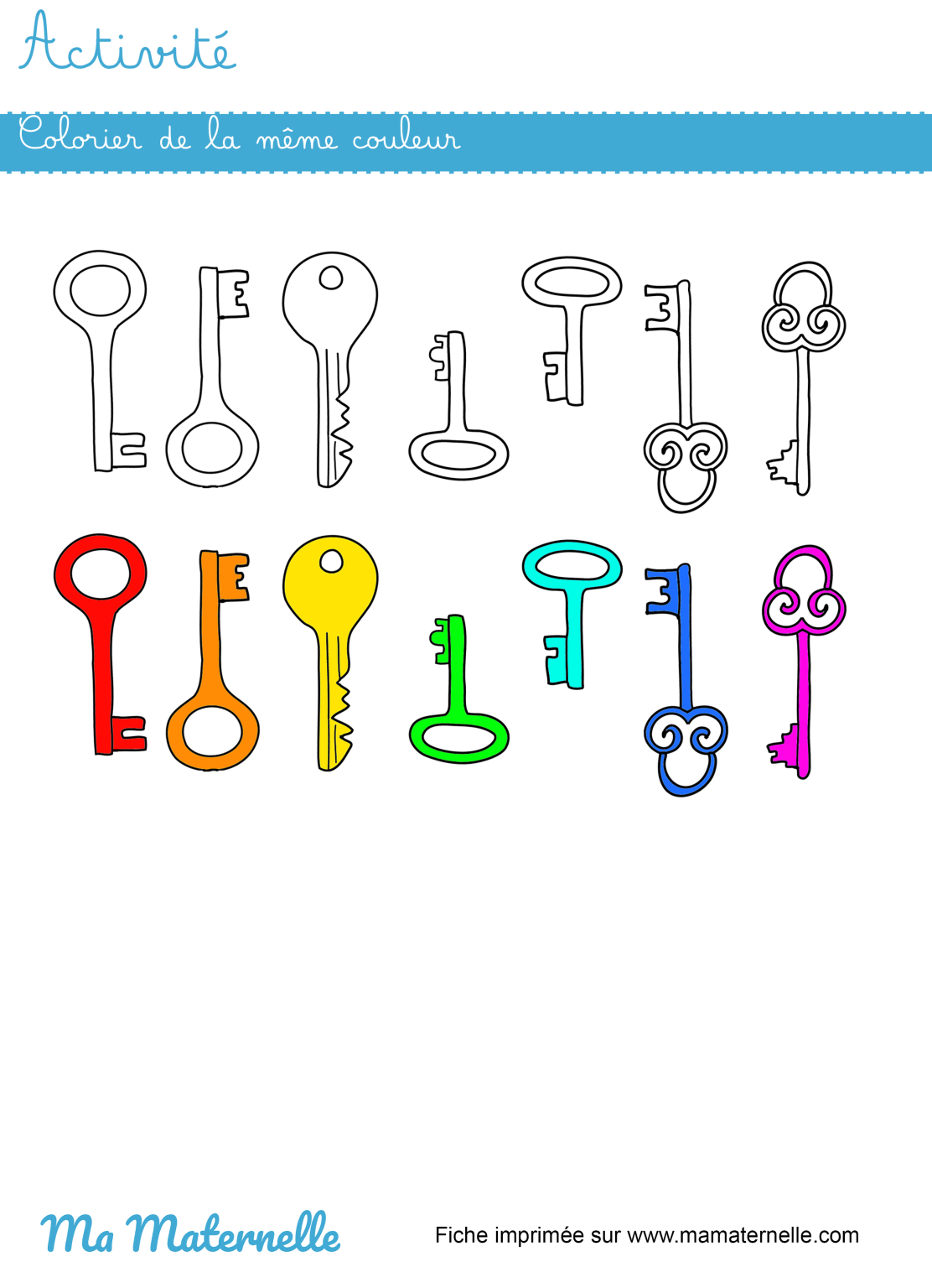 Activité : colorier de la même couleur - Ma Maternelle