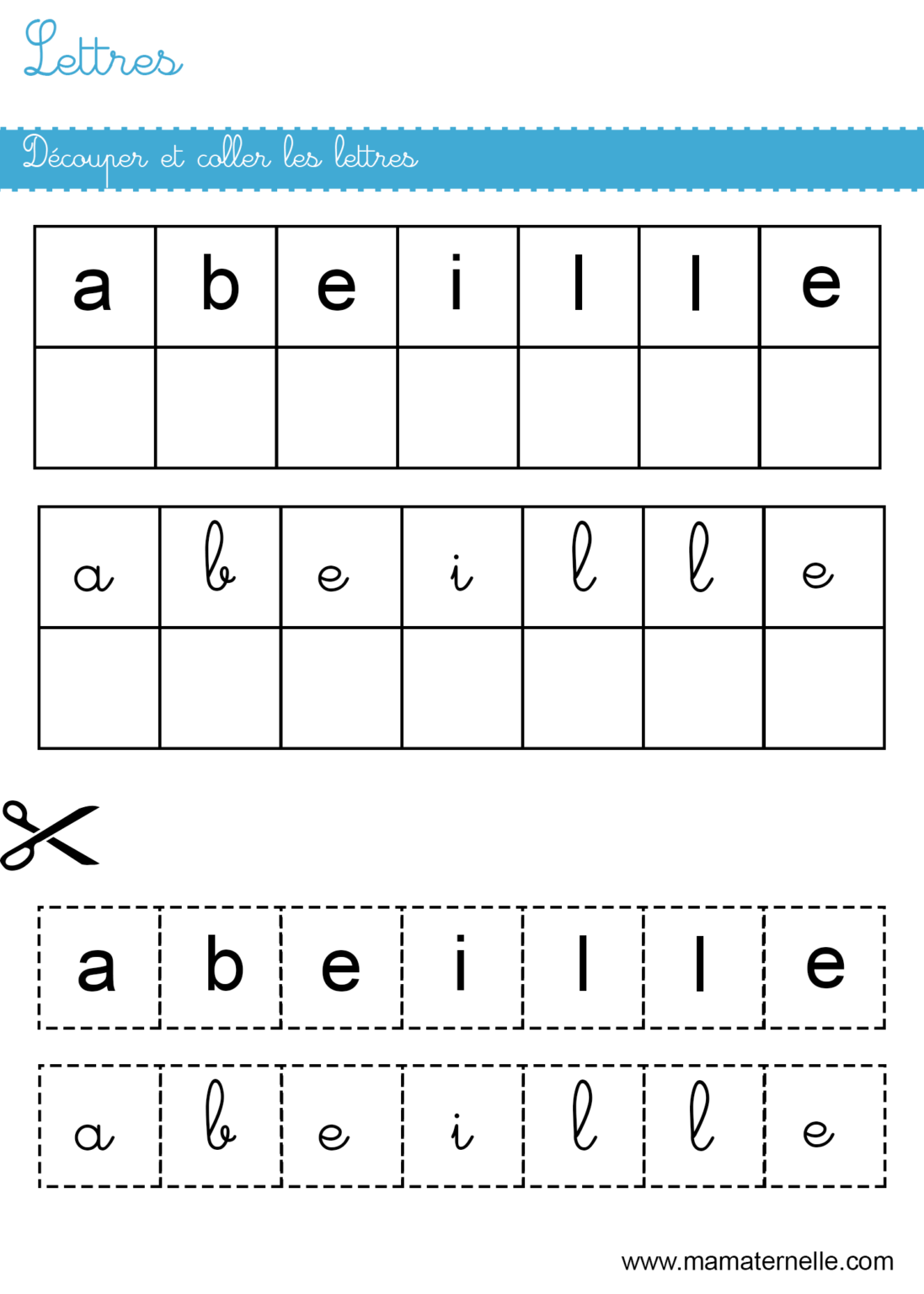 Lettres : découper et coller les lettres - Ma Maternelle