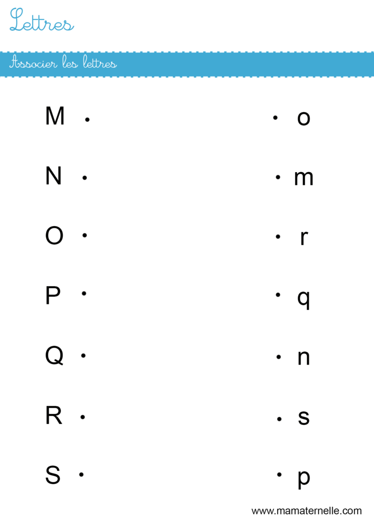 Lettres : associer les lettres - Ma Maternelle