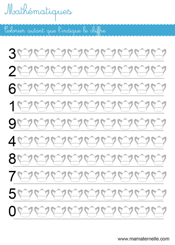 Mathématiques : colorier autant que le chiffre - Ma Maternelle