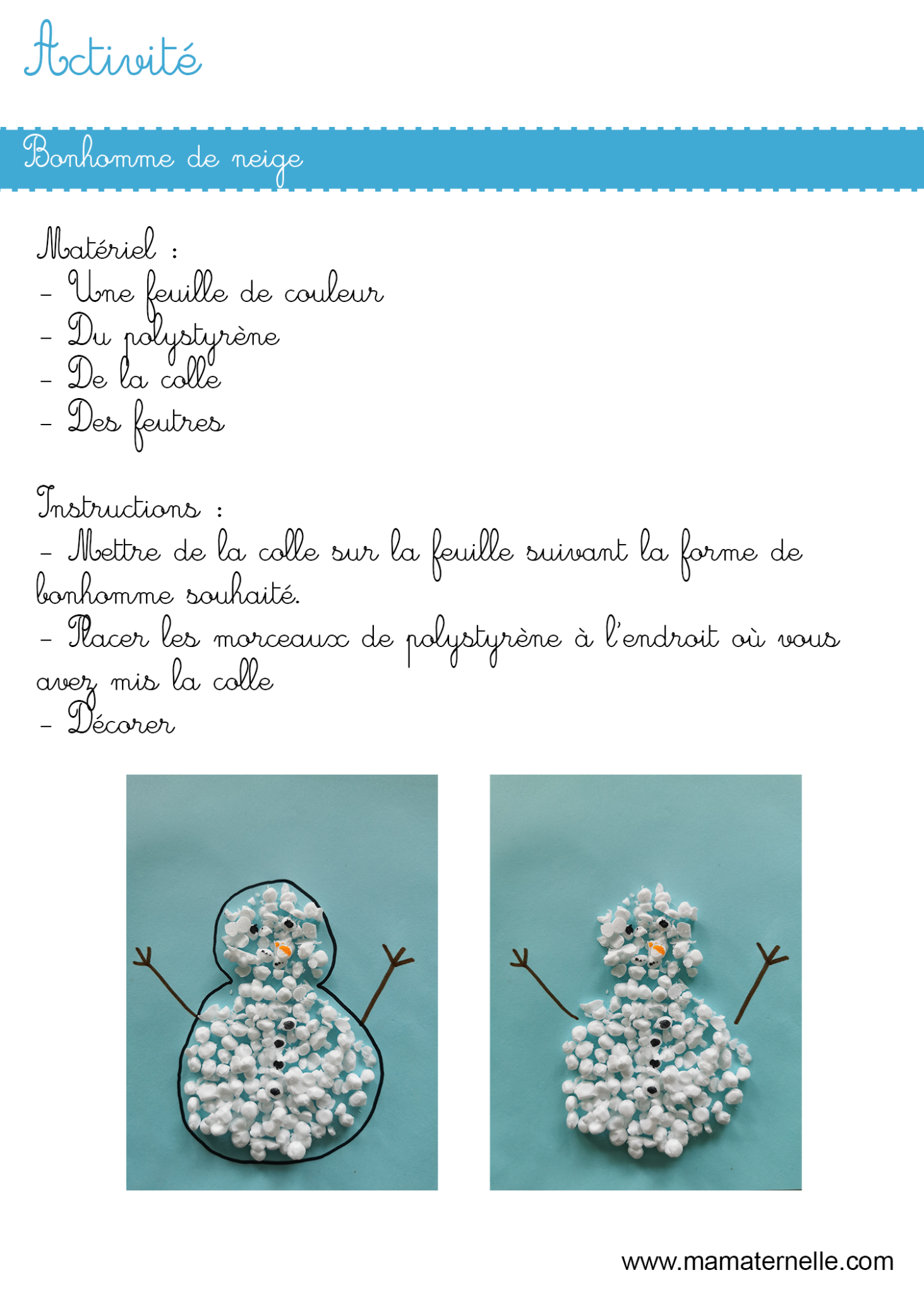 Activité : bonhomme de neige - Ma Maternelle