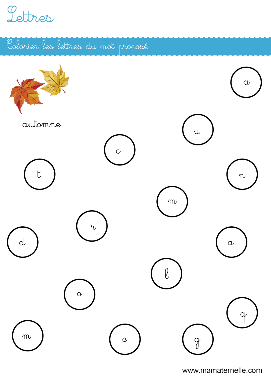 Lettres : colorier les lettres - Ma Maternelle