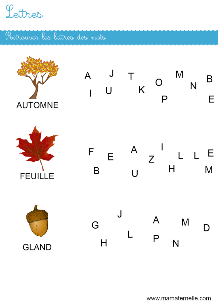 Lettres : retrouver les lettres des mots - Ma Maternelle