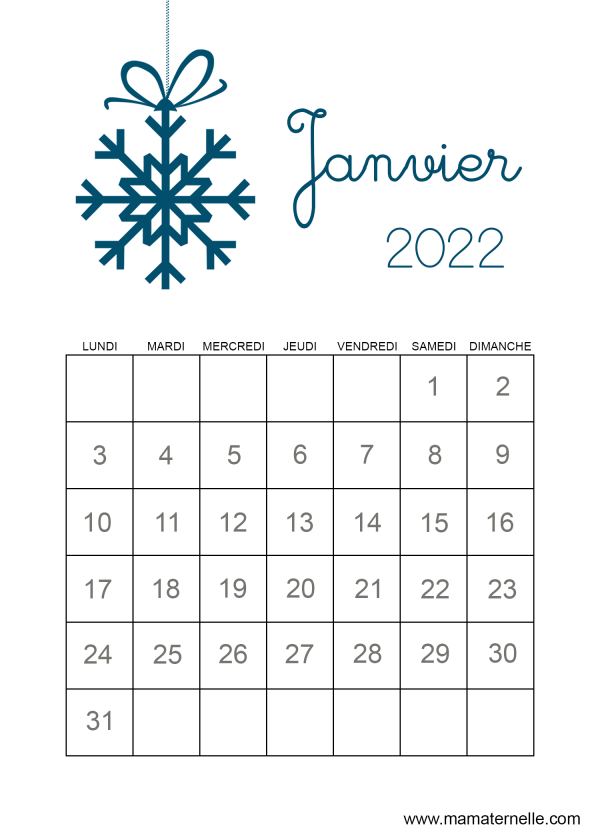 Calendrier Janvier 2022 - Ma Maternelle