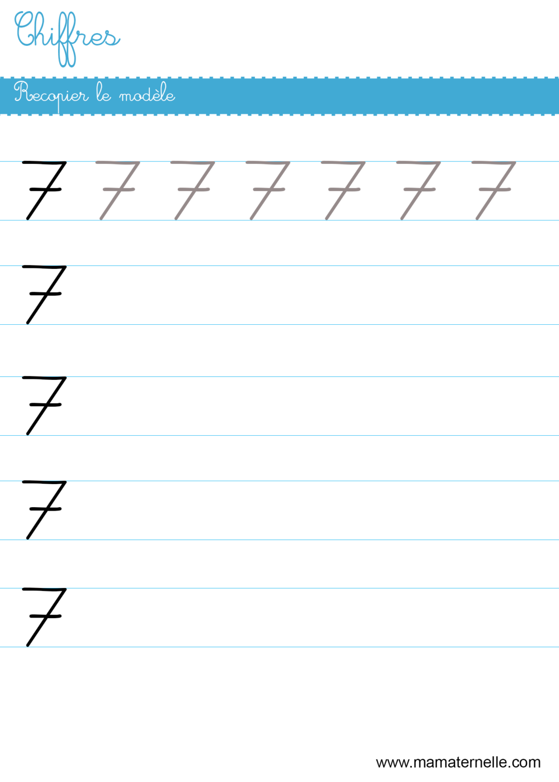 Chiffres : recopier le modèle - Ma Maternelle