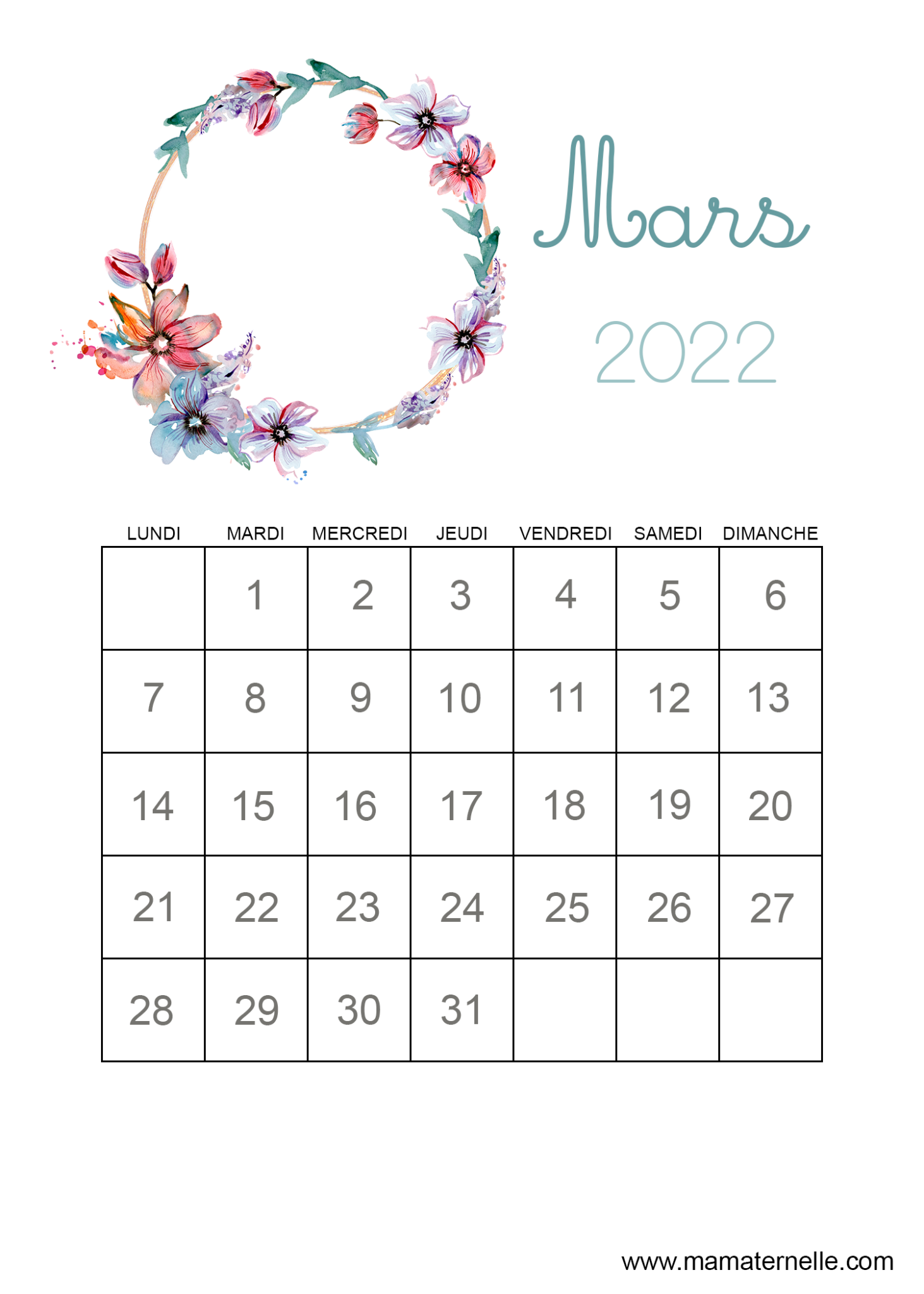 Calendrier Mars 2022 - Ma Maternelle