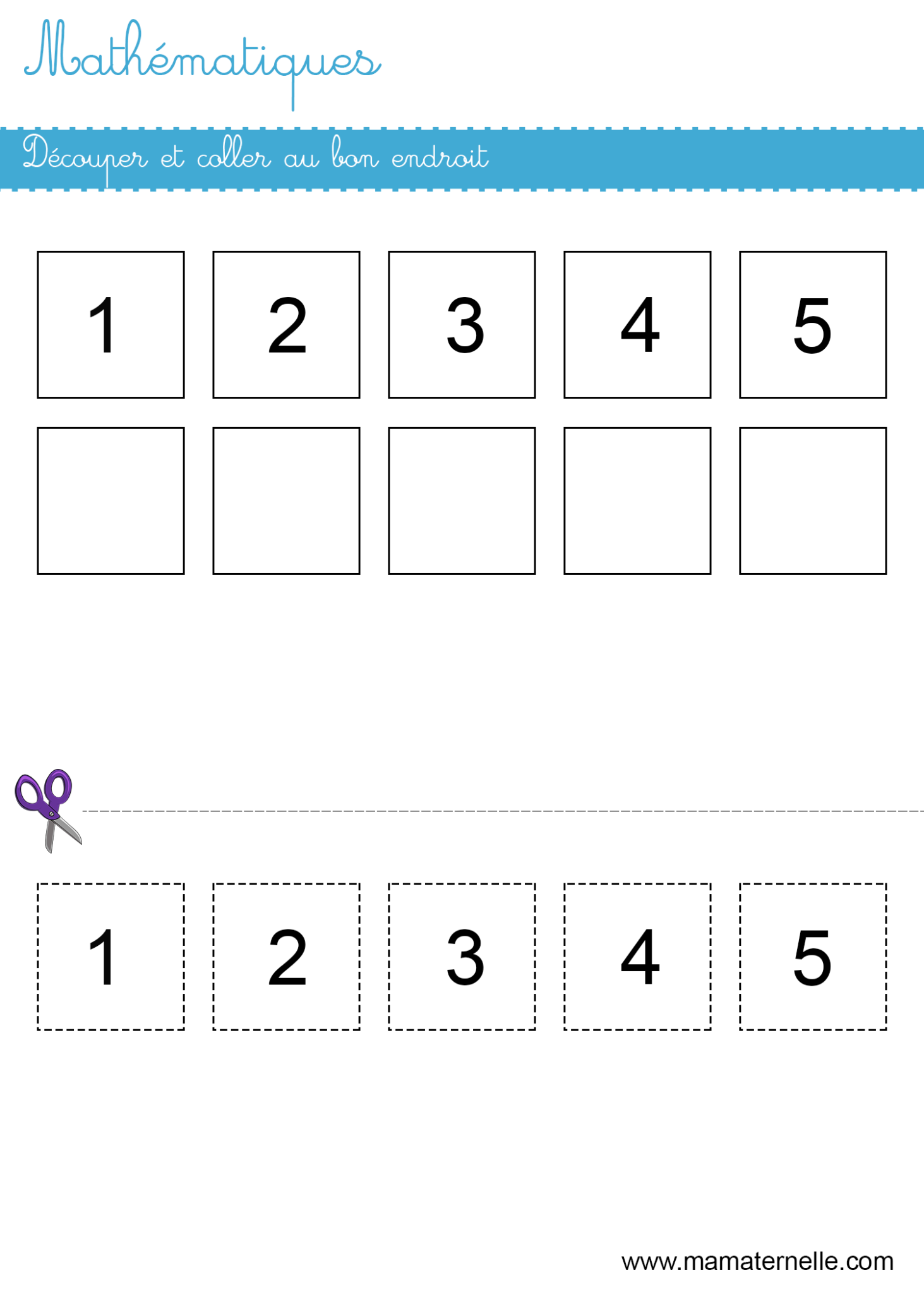 Mathématiques : découper et coller au bon endroit - Ma Maternelle