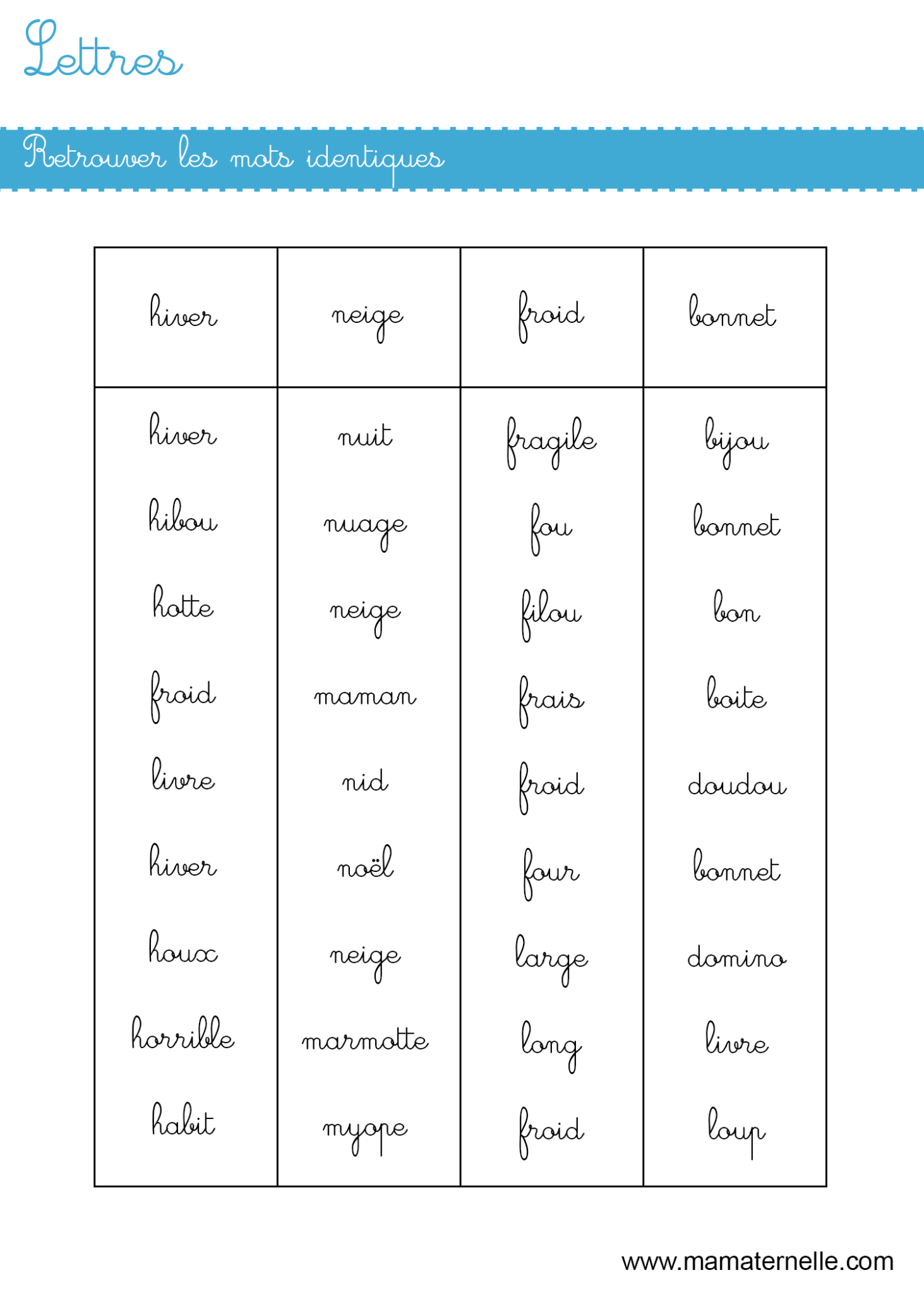 Lettres : entourer les mots - Ma Maternelle