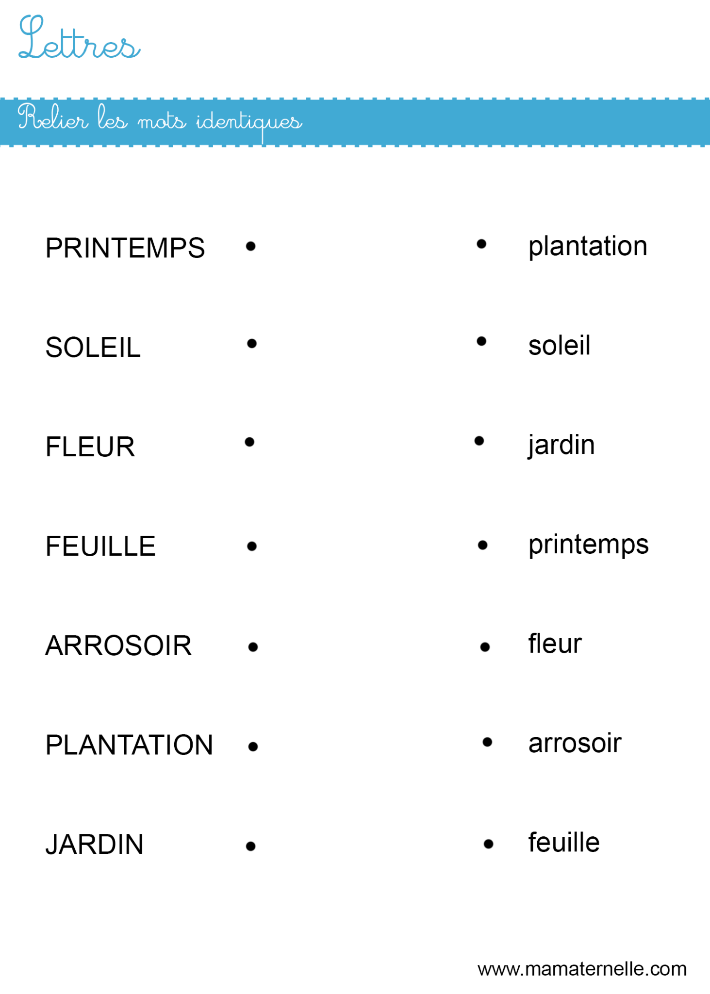 Lettres : relier les mots identiques - Ma Maternelle