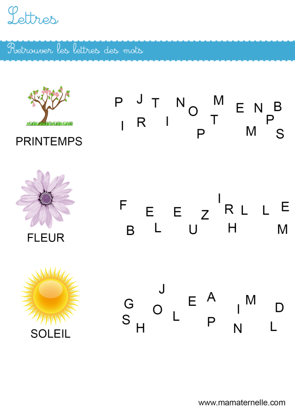 Lettres : retrouver les lettres des mots - Ma Maternelle