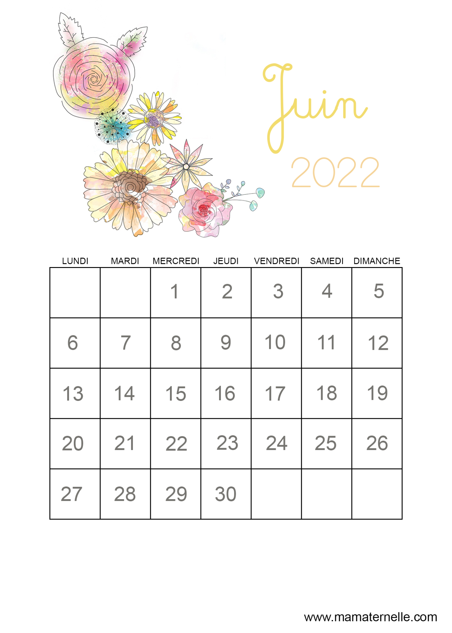 Calendrier Juin 2022 - Ma Maternelle