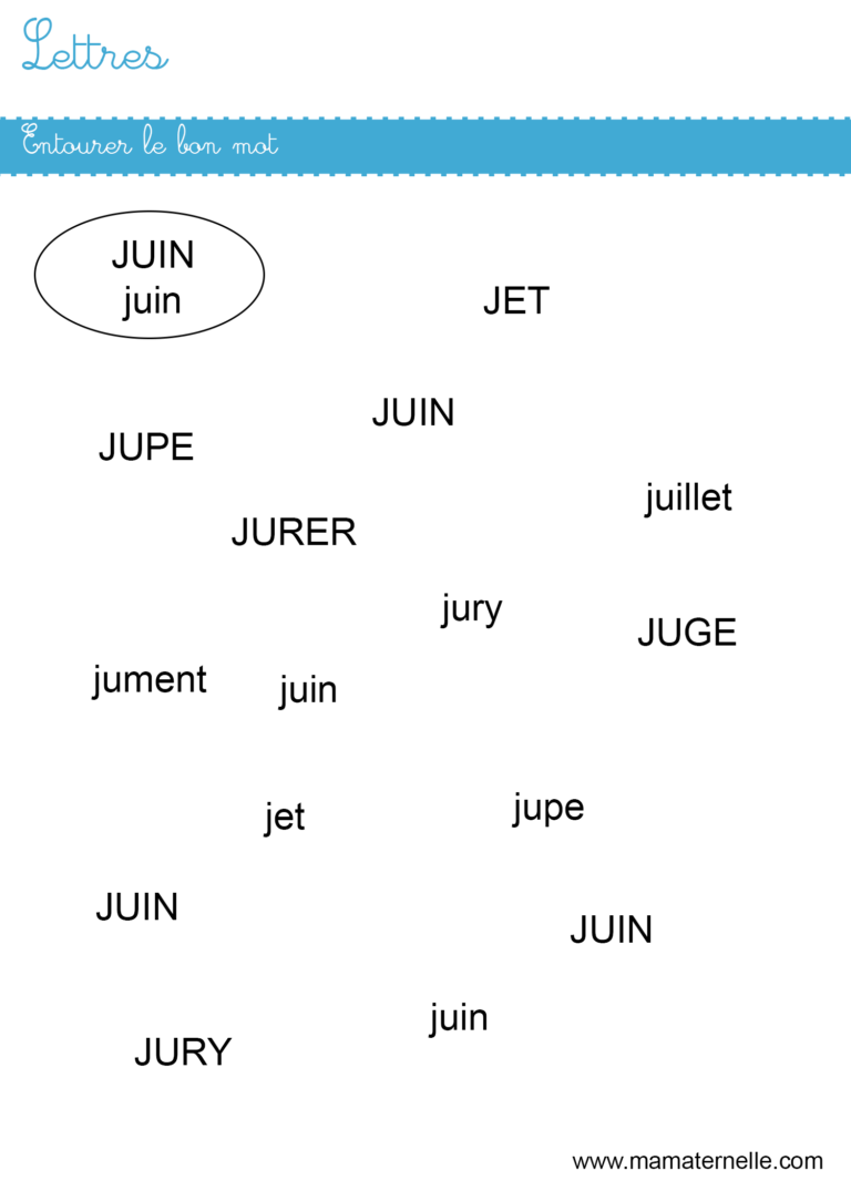 Lettres : entourer le bon mot - Ma Maternelle