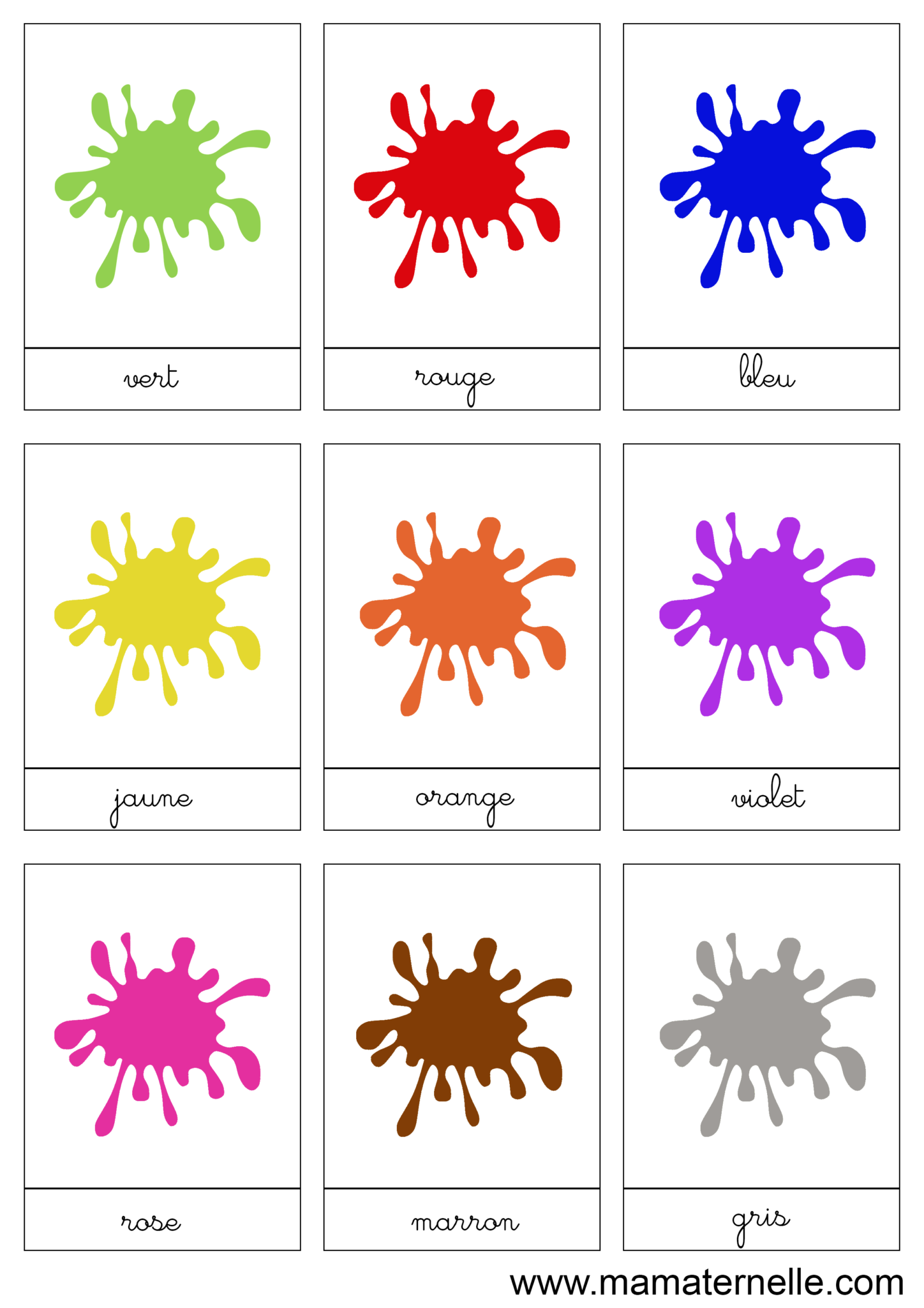 Cartes de nomenclature : Couleurs - Ma Maternelle