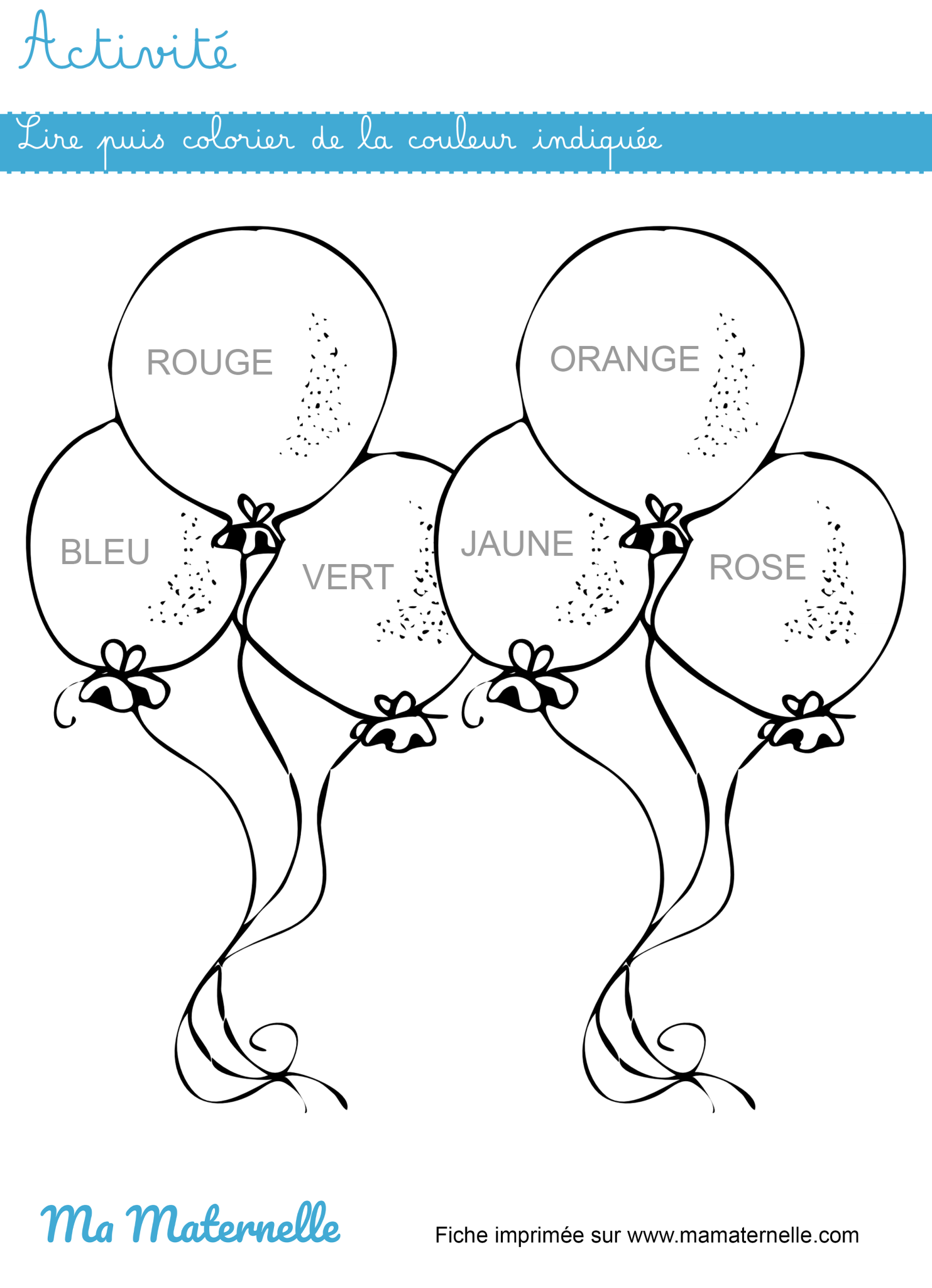 Activité : colorier de la couleur indiquée - Ma Maternelle