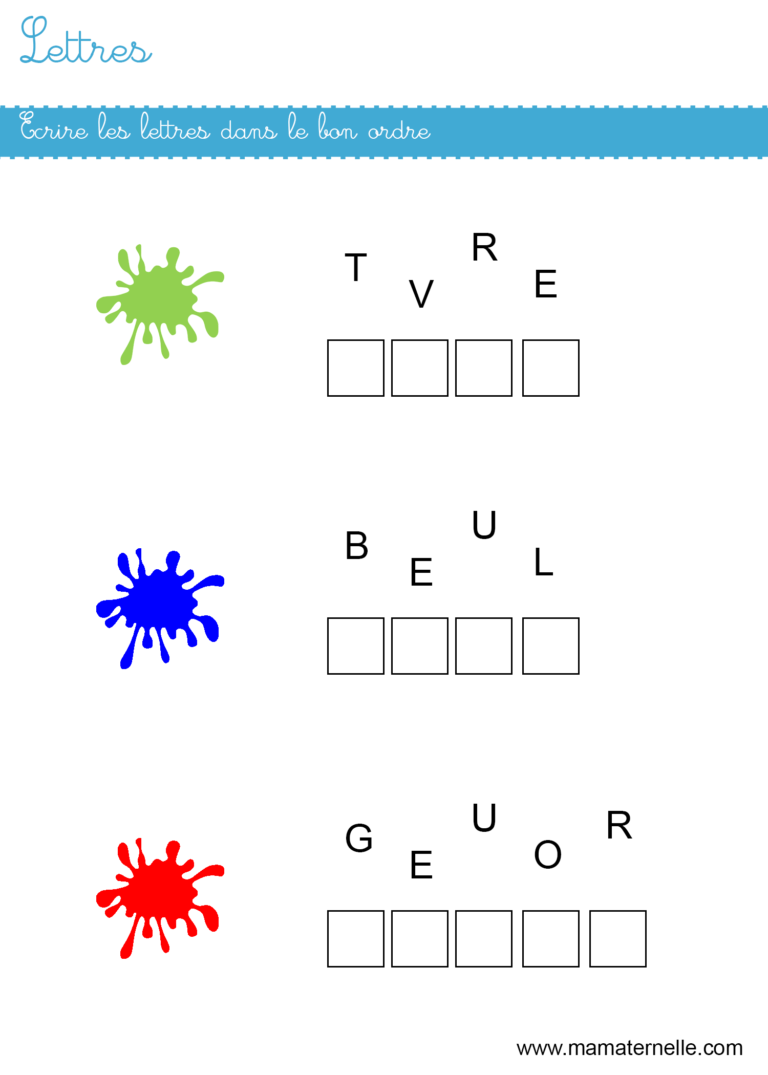 Lettres : écrire les lettres dans l'ordre - Ma Maternelle