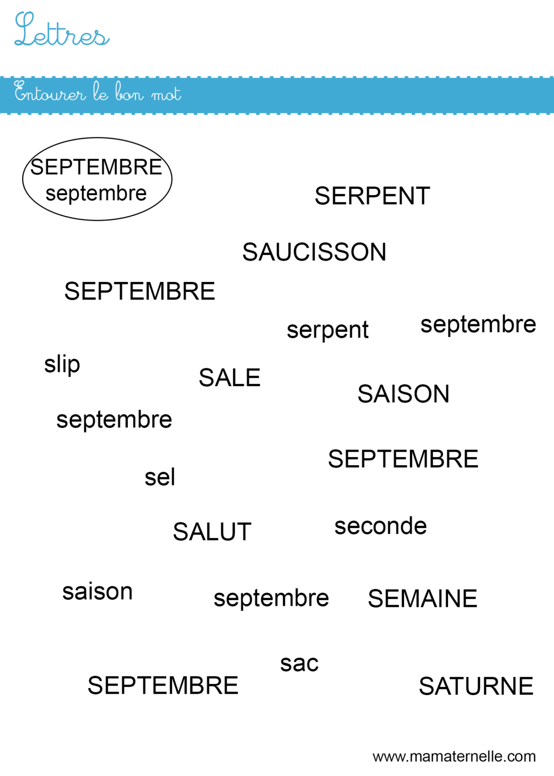 Lettres : entourer le bon mot - Ma Maternelle