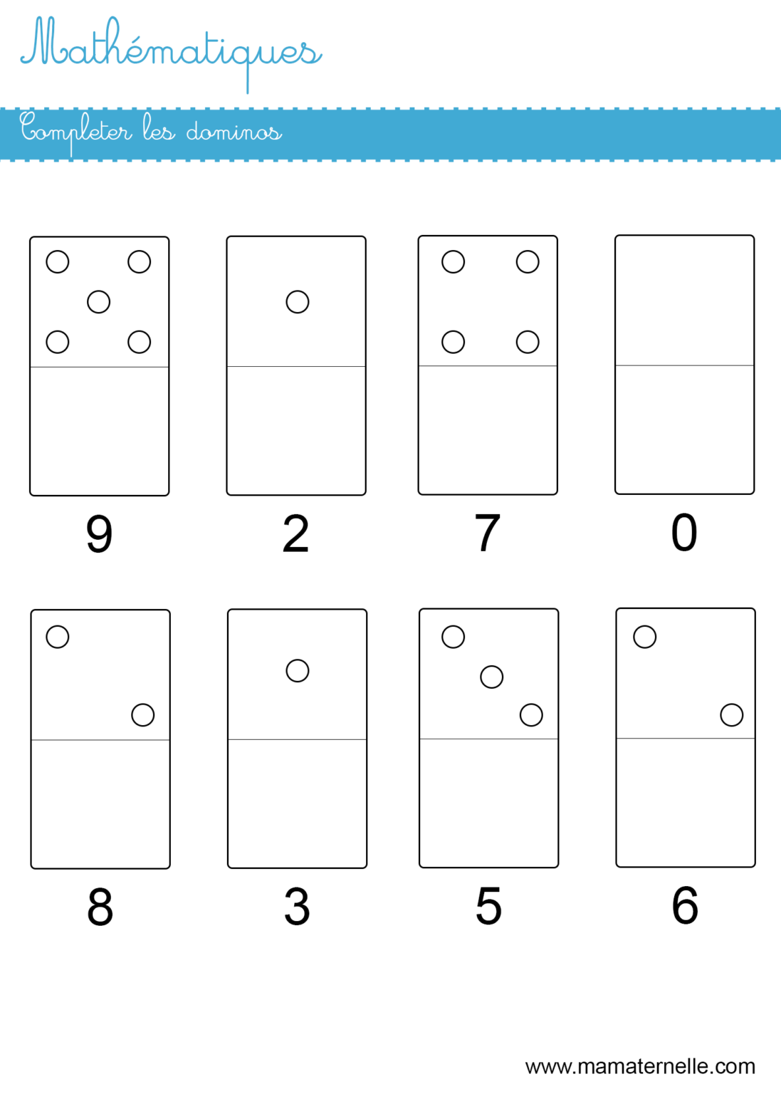 Mathématiques : compléter les dominos - Ma Maternelle