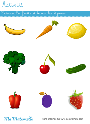 Activité : distinguer les fruits et légumes - Ma Maternelle