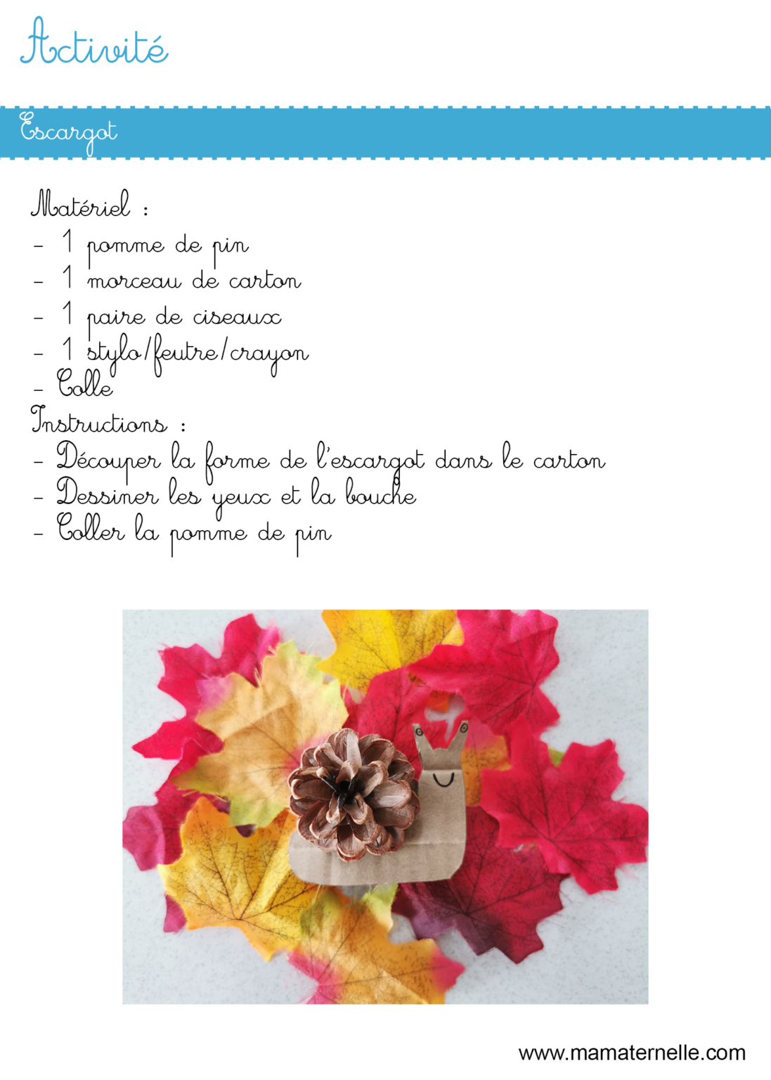 Activité : escargot - Ma Maternelle
