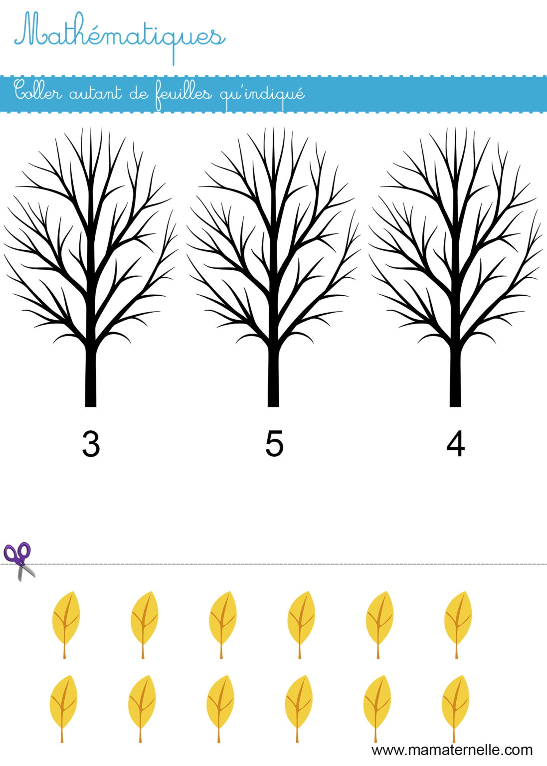 Mathématiques : coller des feuilles - Ma Maternelle