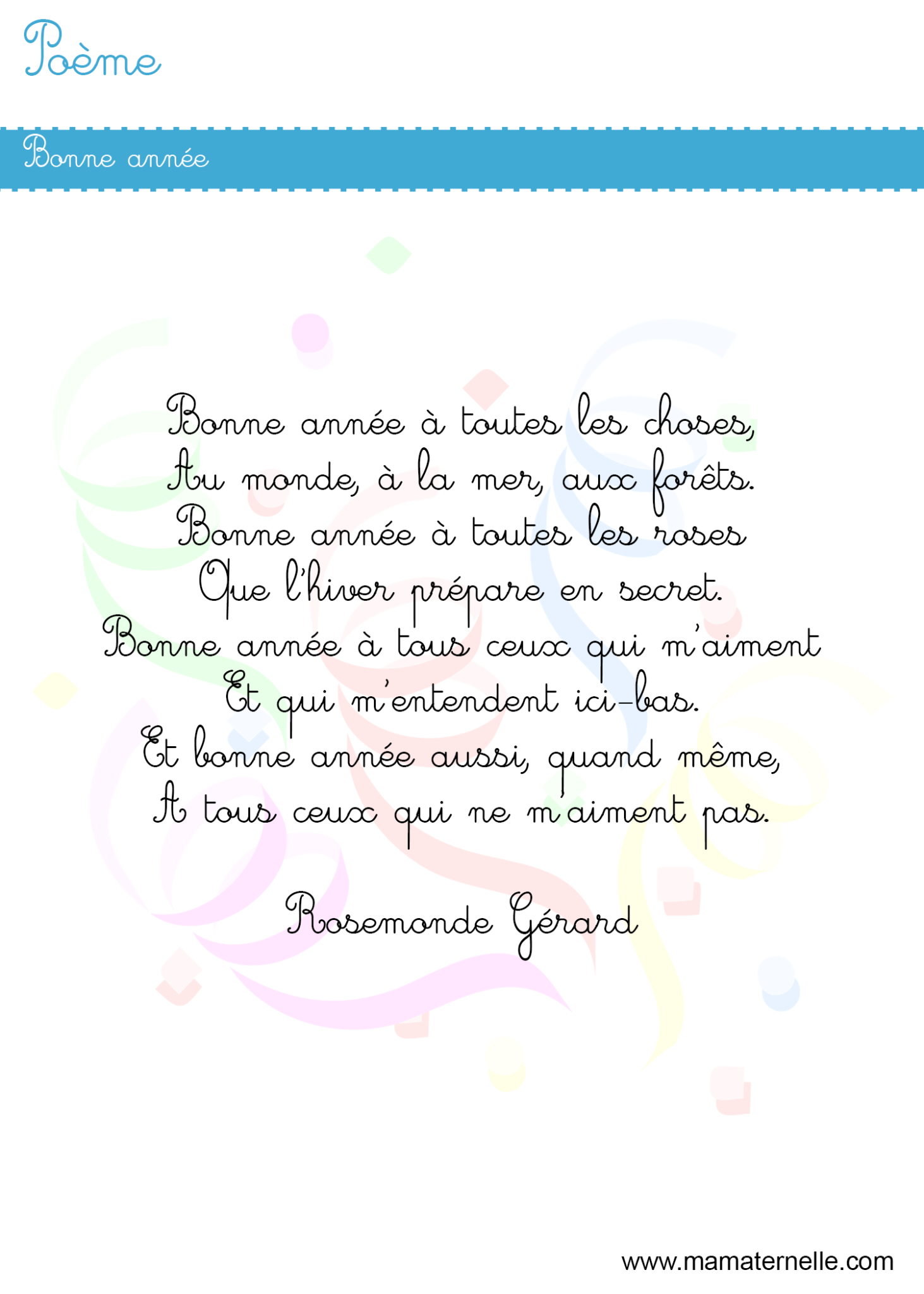 Poème : bonne année - Ma Maternelle