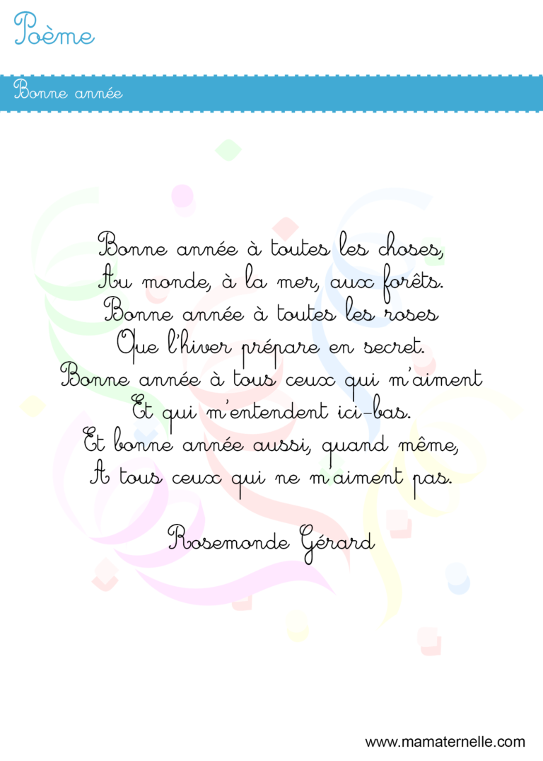 Poème : bonne année - Ma Maternelle