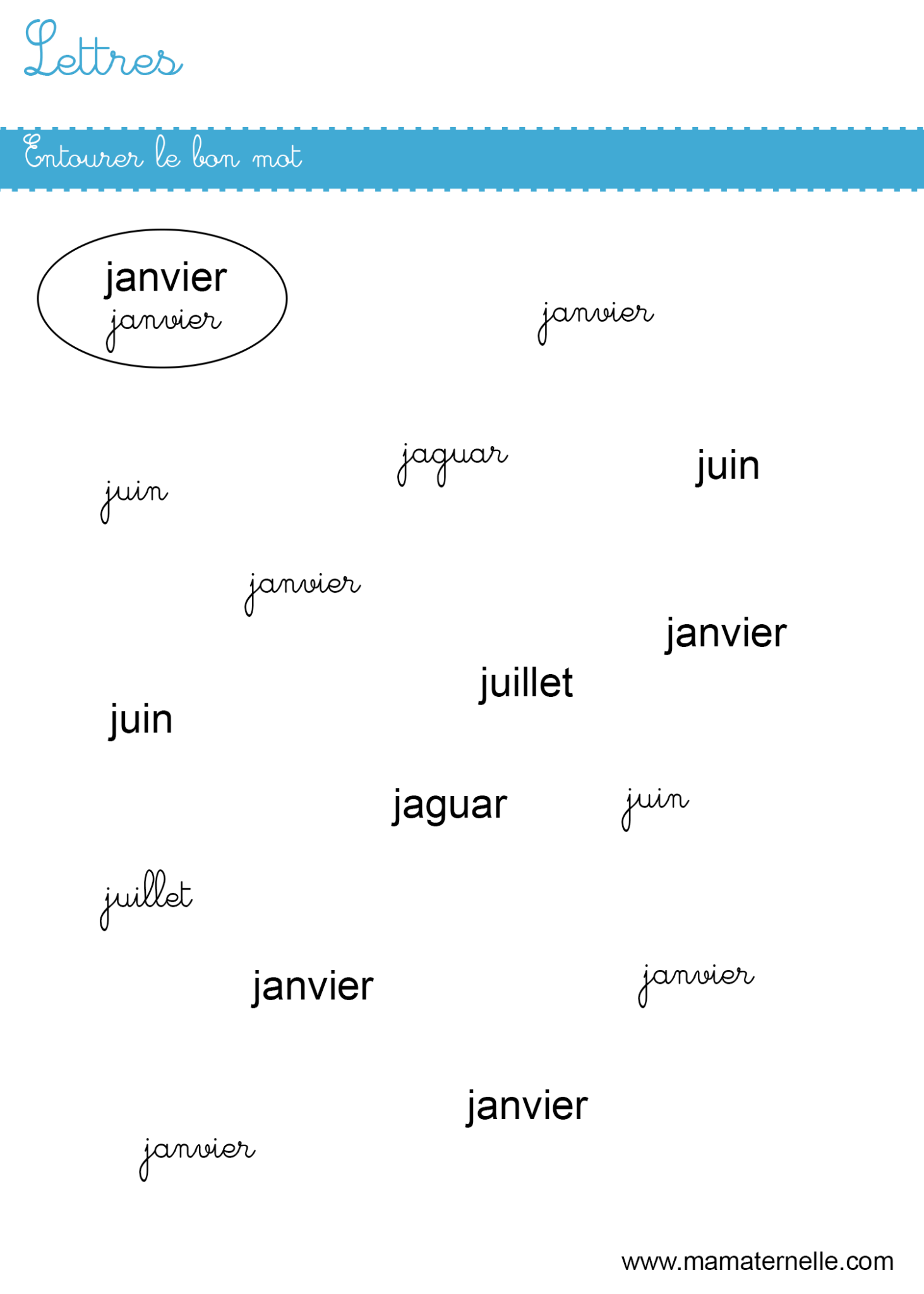 Lettres : entourer le bon mot - Ma Maternelle