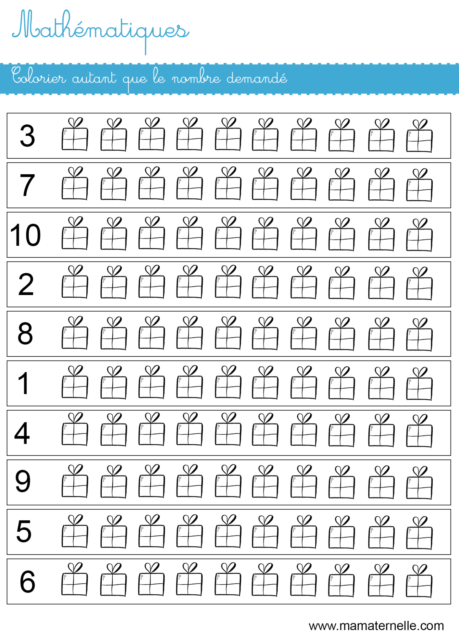 Mathématiques : colorier autant que le nombre - Ma Maternelle