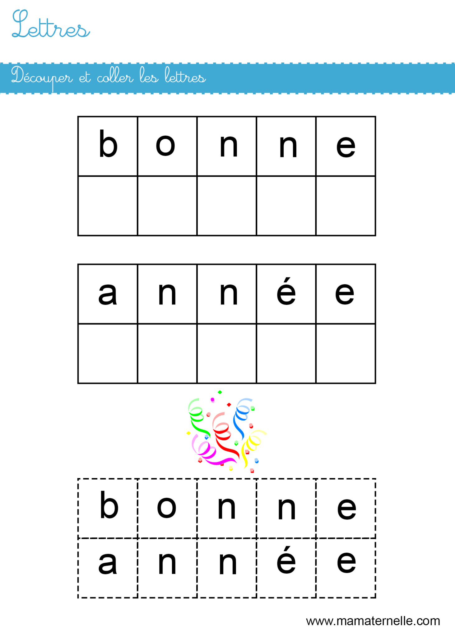 Lettres : découper et coller les lettres - Ma Maternelle