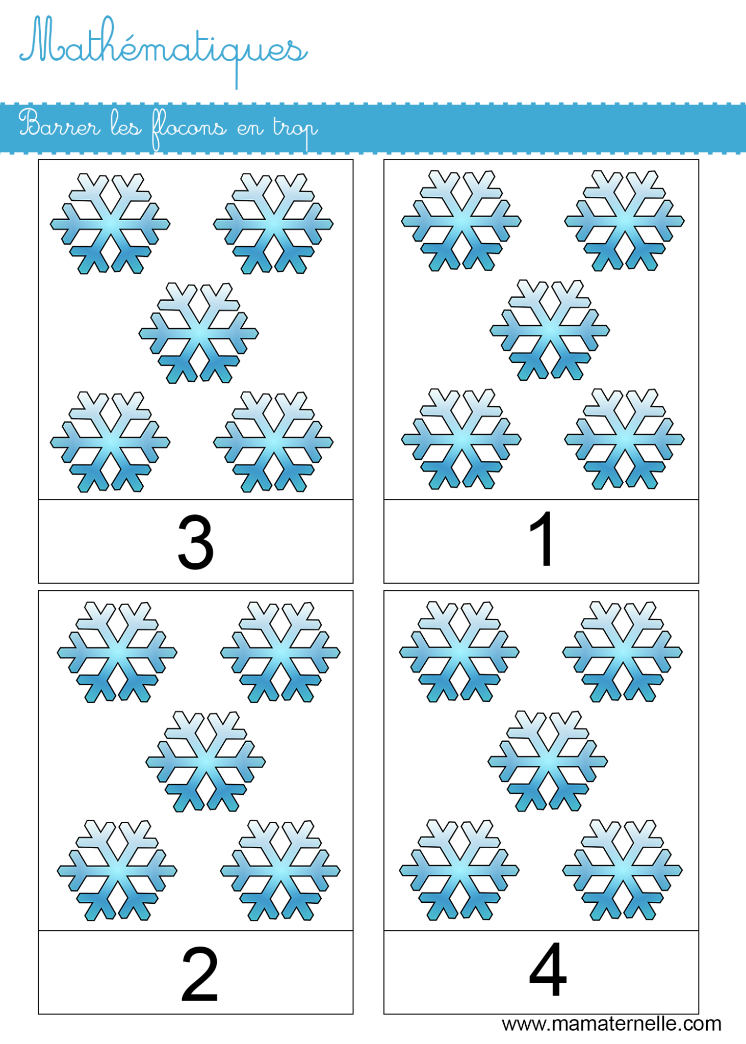 Mathématiques : barrer les flocons en trop - Ma Maternelle