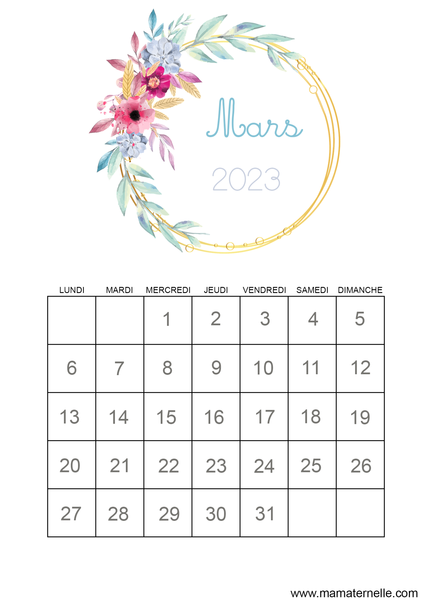 Calendrier Mars 2023 - Ma Maternelle