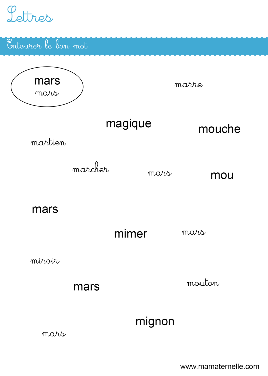 Lettres : entourer le bon mot - Ma Maternelle