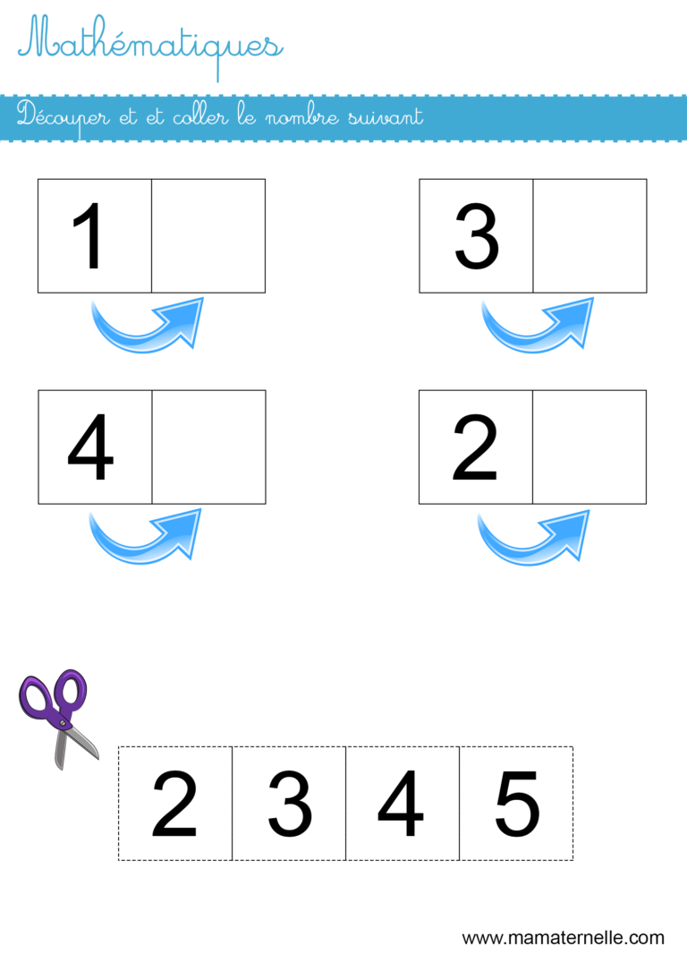 Mathématiques : découper et coller le suivant - Ma Maternelle