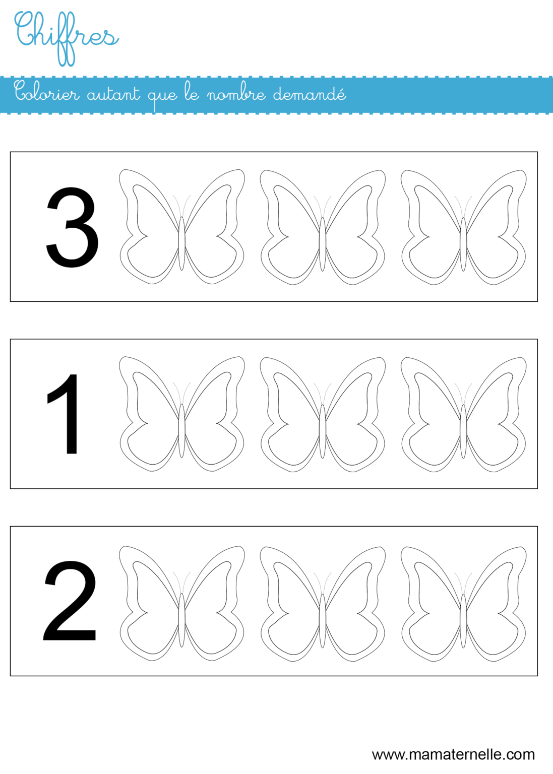 Chiffres : colorier autant que le nombre demandé - Ma Maternelle